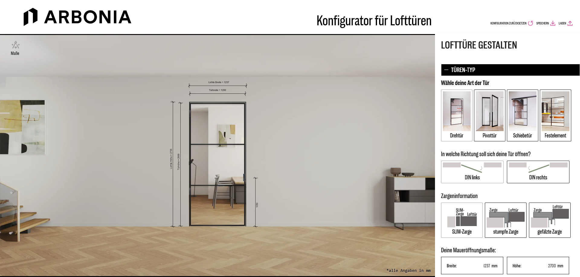 Arbonia Lofttüren Konfigurator